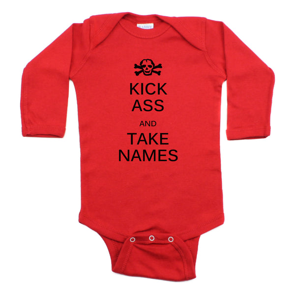 Kick Ass And Take Names Long Sleeve Cotton Bodysuit – Crazy Baby Clothing